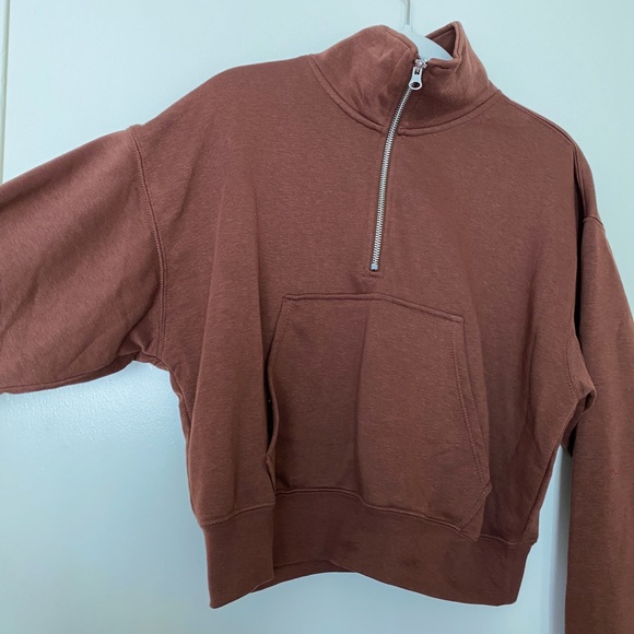 H&M | Tops | Hm Brown Cropped Quarter Zip | Poshmark